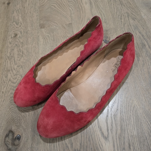 J. Crew | Shoes | J Crew Suede Scalloped Ballet Flats Dark Poppy Red ...